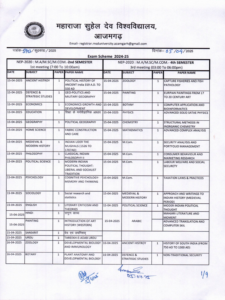 PG Nep Time Table | PDF