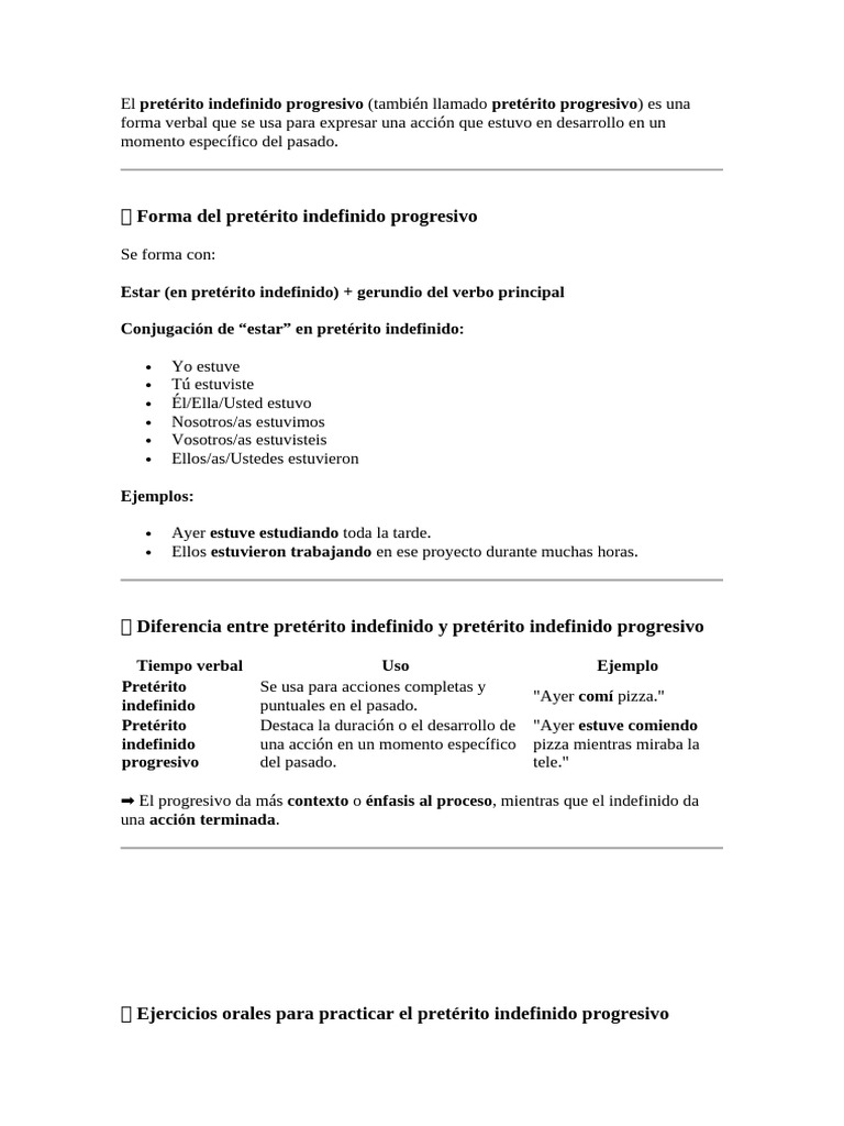 El Pretérito Indefinido Progresivo | PDF