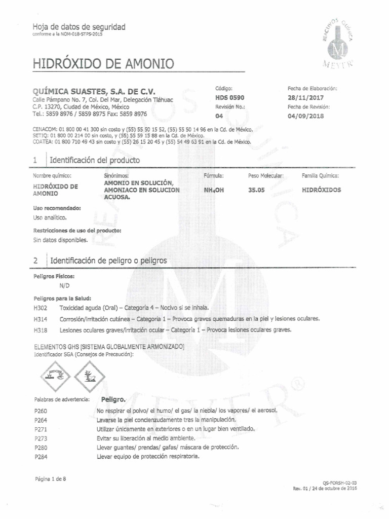 HDS de Hidroxido de Amonio | PDF