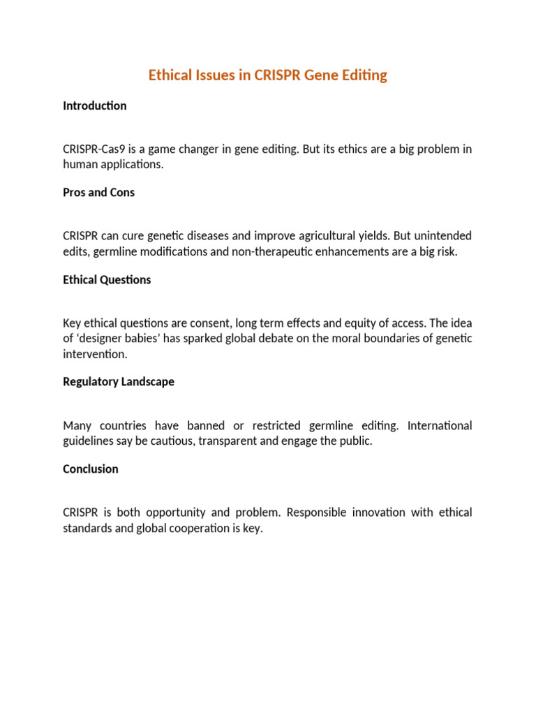 Ethical Challenges in CRISPR Gene Editing | PDF