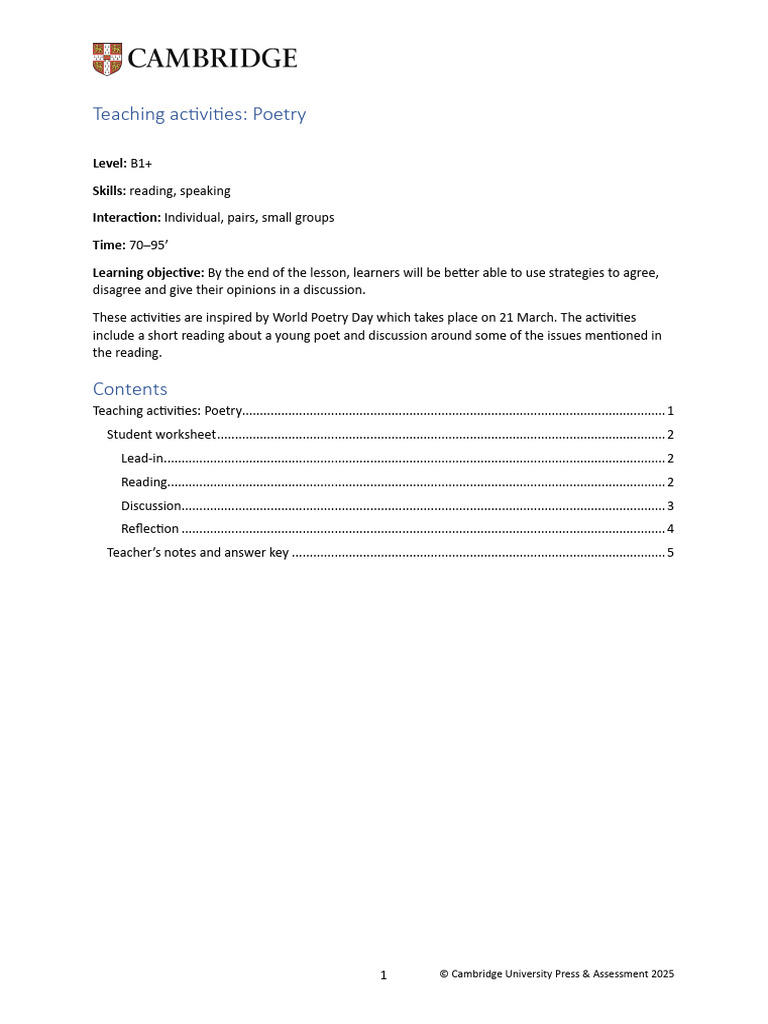 Poetry Teaching Activities for B1+ | PDF | Learning | Human Communication