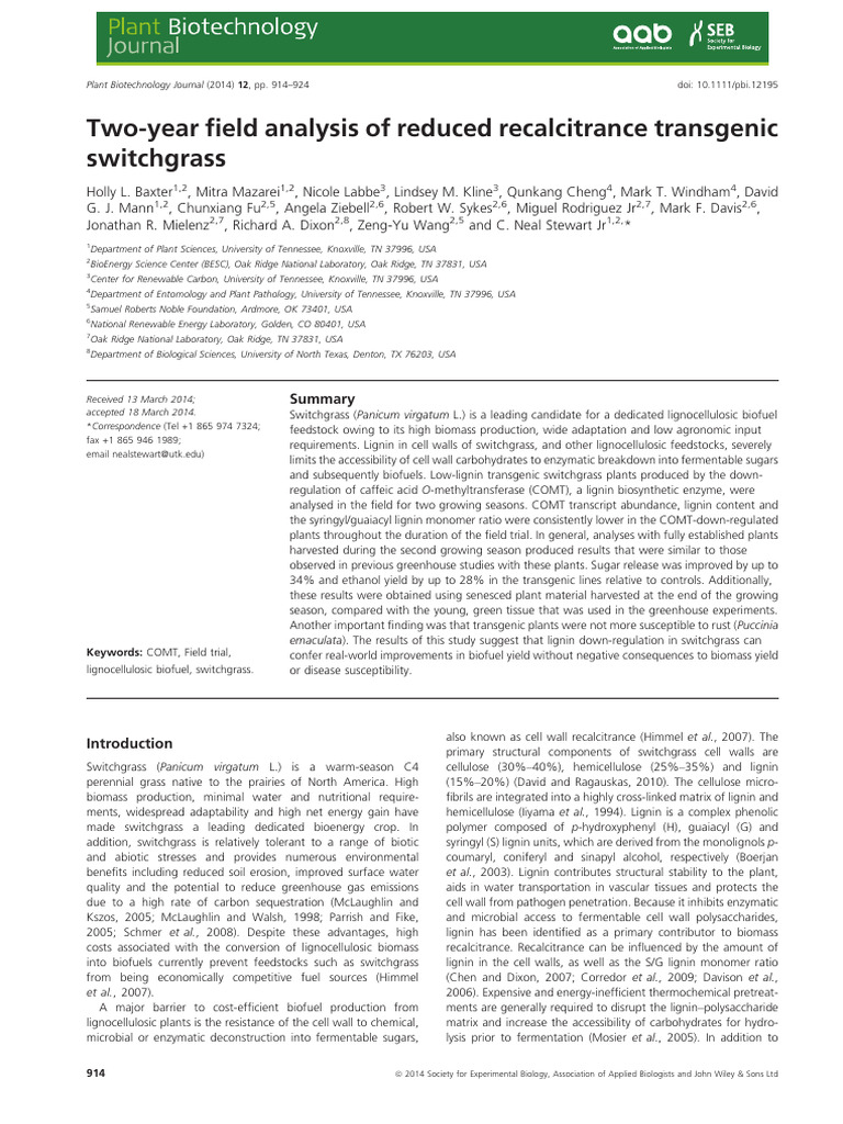 Baxter2014 COMT Journal | PDF | Lignin | Biology