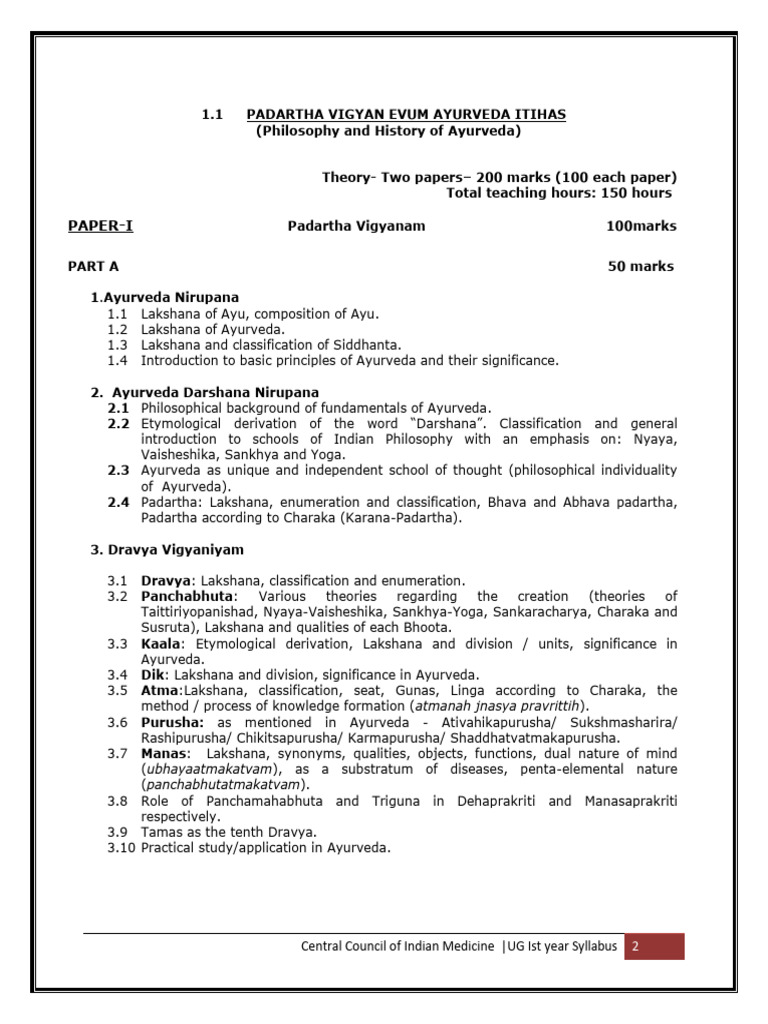 Ayurveda UG Year 1 Syllabus Overview | PDF | Ayurveda | Eastern Philosophy