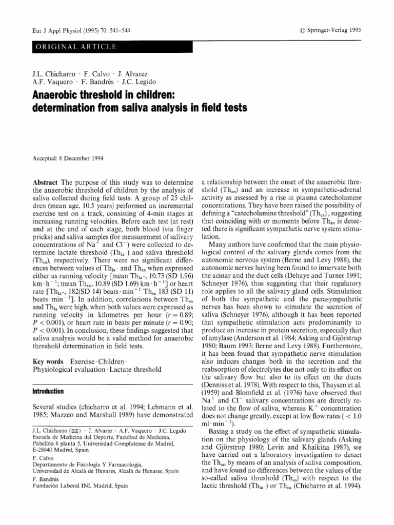 Saliva Analysis for Children's Anaerobic Threshold | PDF | Saliva ...