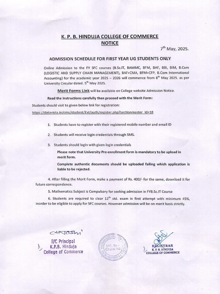 Notice for Admission to First Year UG Programmes 2025-26 (1) | PDF