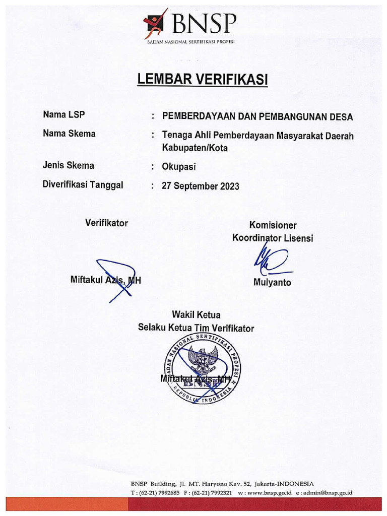 3.3. Lembar Verifikasi Skema Tapm Kab LSP P2D | PDF