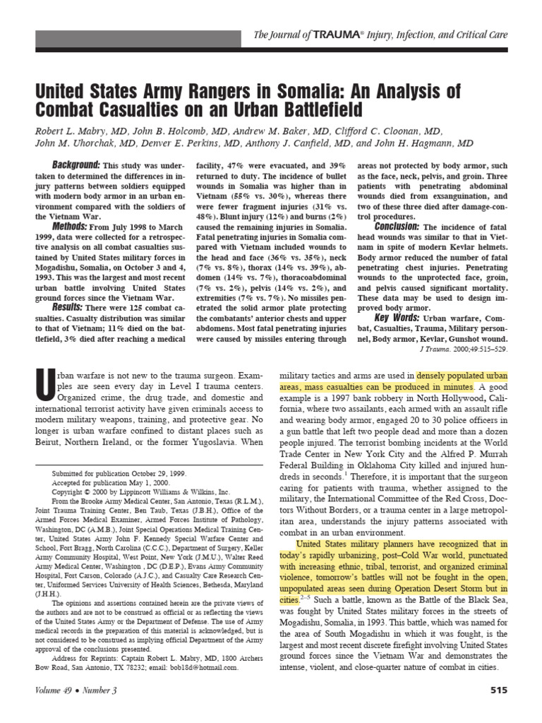 JT Mabry RngInSomalia 1999 | PDF | Medical Specialties