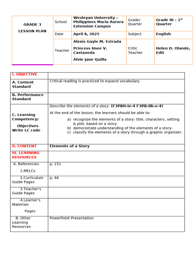 Elements of A Short Story Grade 3 2 | PDF | Chicken