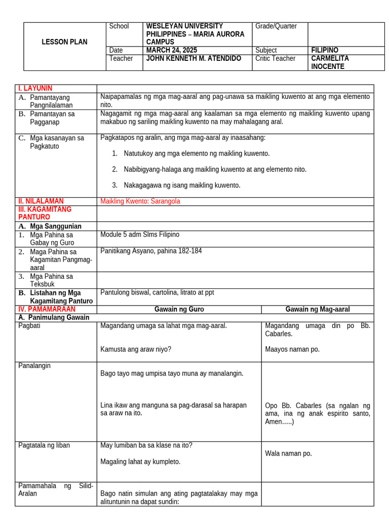 Lesson Plan Tagalog Temp | PDF