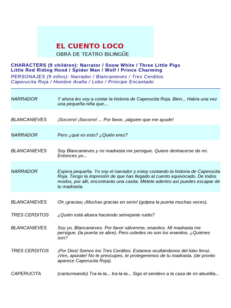 El Cuento Loco: Teatro Bilingüe | PDF | Caperucita Roja | Blanco como ...