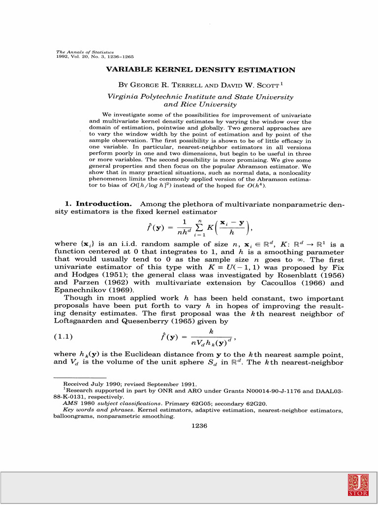 Variable Kernel Density Estimation | PDF