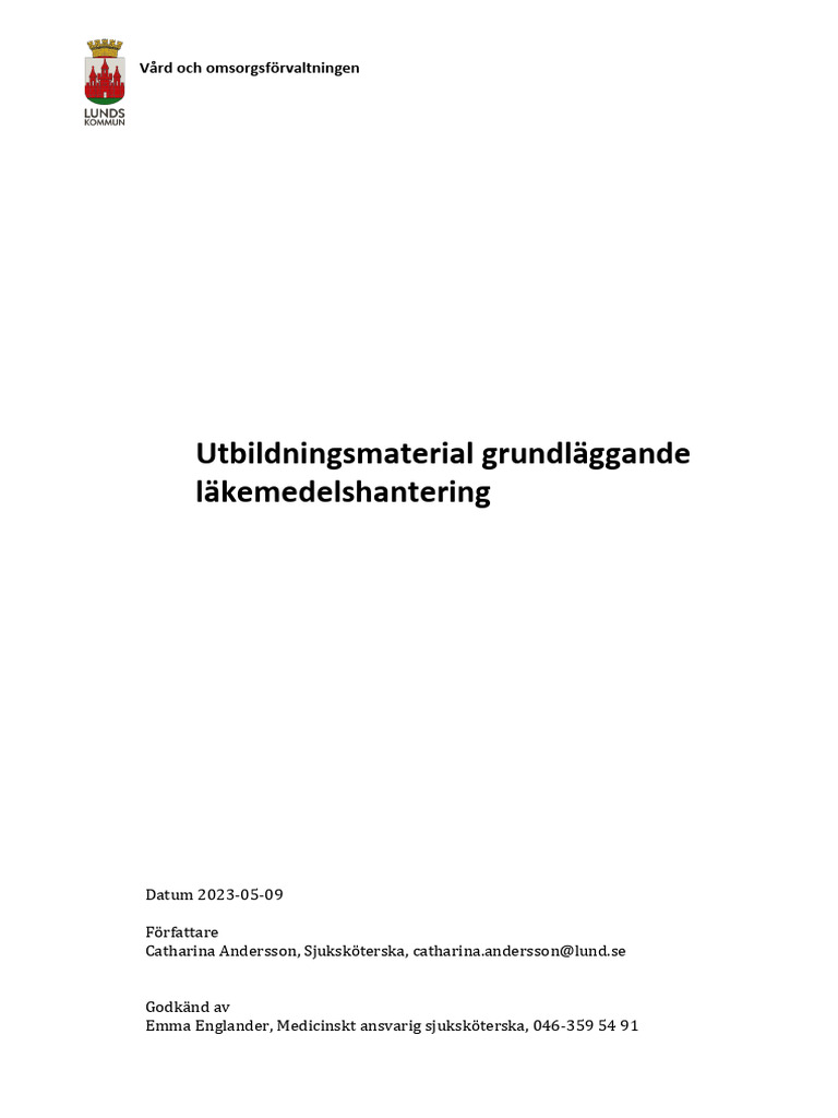 Voo Utbildningsmaterial Grundlaggande Lakemedelshantering | PDF