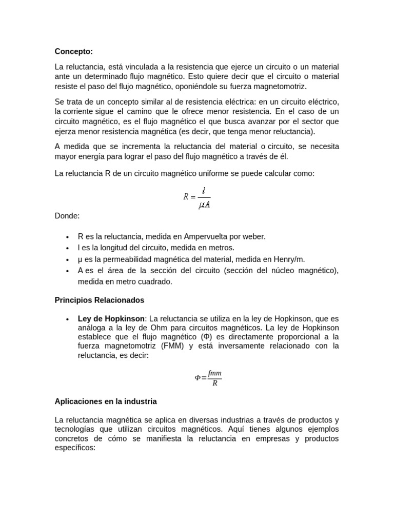 La Reluctancia | PDF | Ingenieria Eléctrica | Electromagnetismo