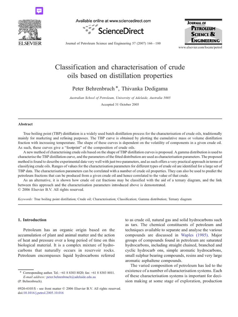 Classification and Characterisation of Crude Oils Based On Distillation Properties | PDF ...