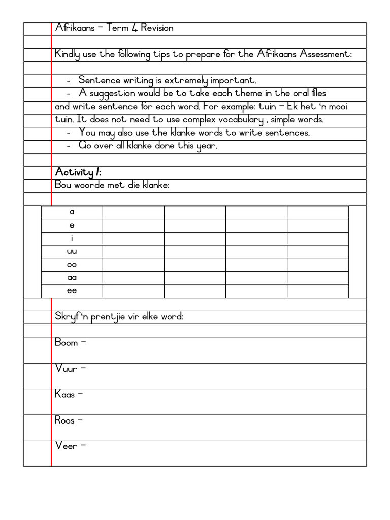 Grade 2 - Afrikaans Revision Term 4 | PDF