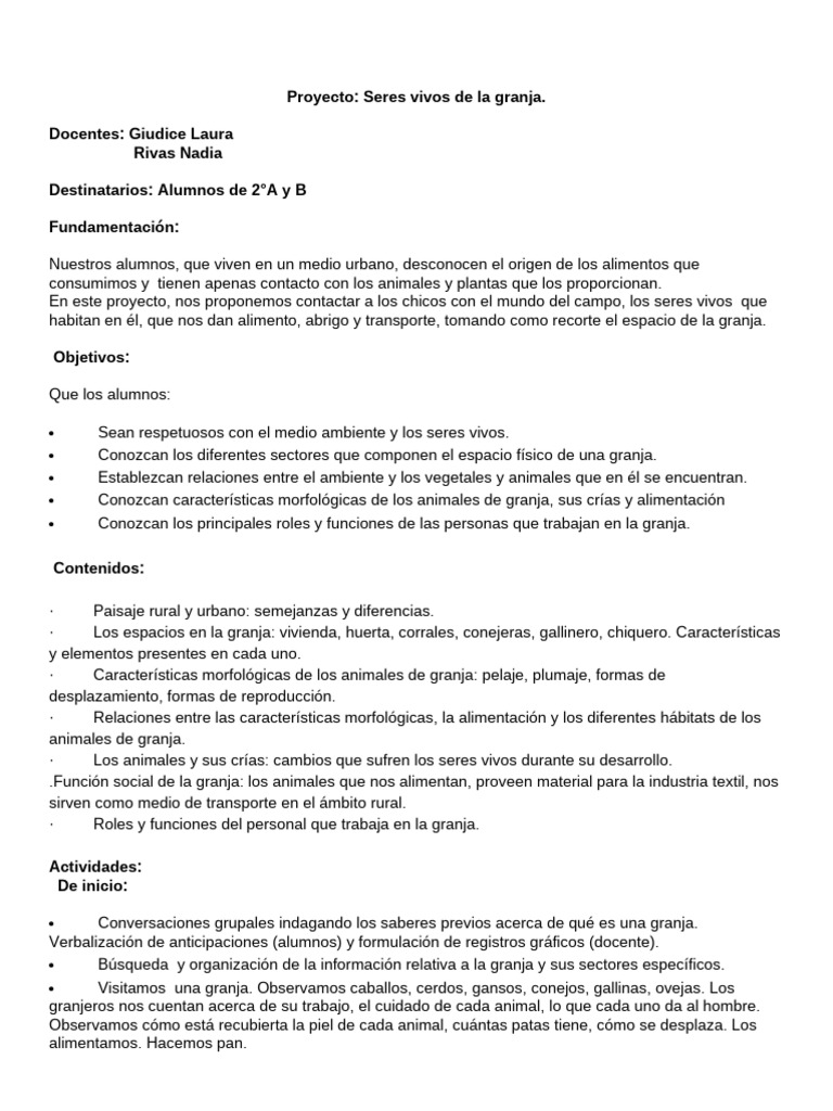 Conociendo la Granja: Seres Vivos y Roles | PDF