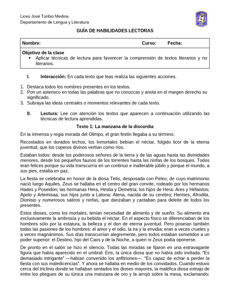Habilidades Lectoras | PDF | París (mitología) | Helena de Troya
