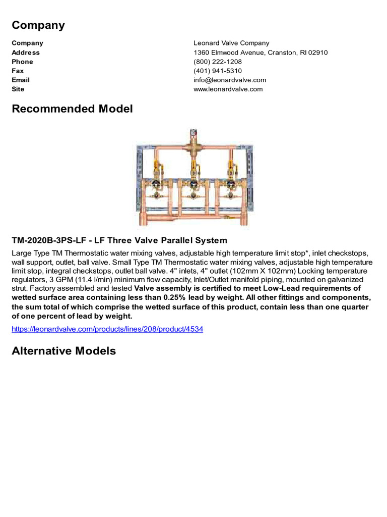 Leonard TM-202 200 GPM 5 Psi | PDF | Valve | Mechanical Engineering