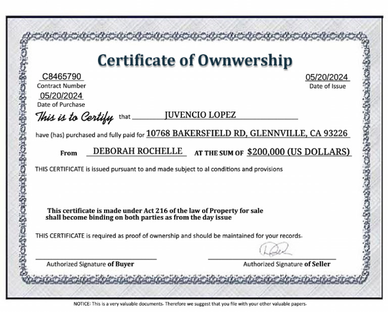 Certificate of Ownership | PDF