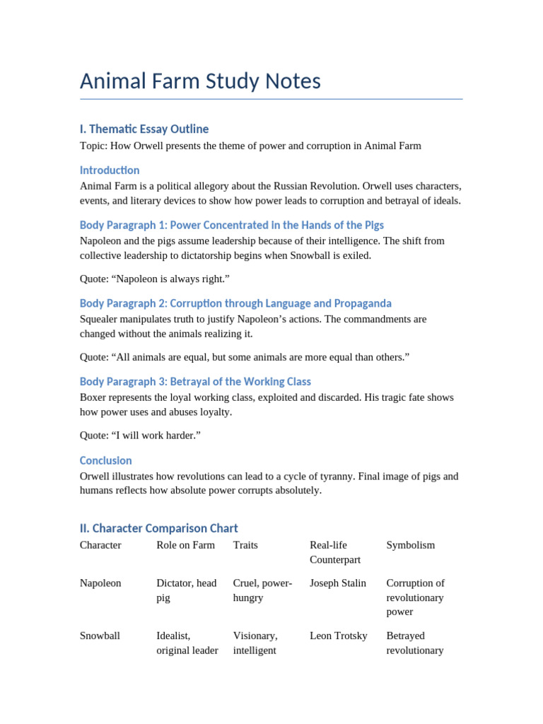 Animal Farm Study Notes | PDF | Communism