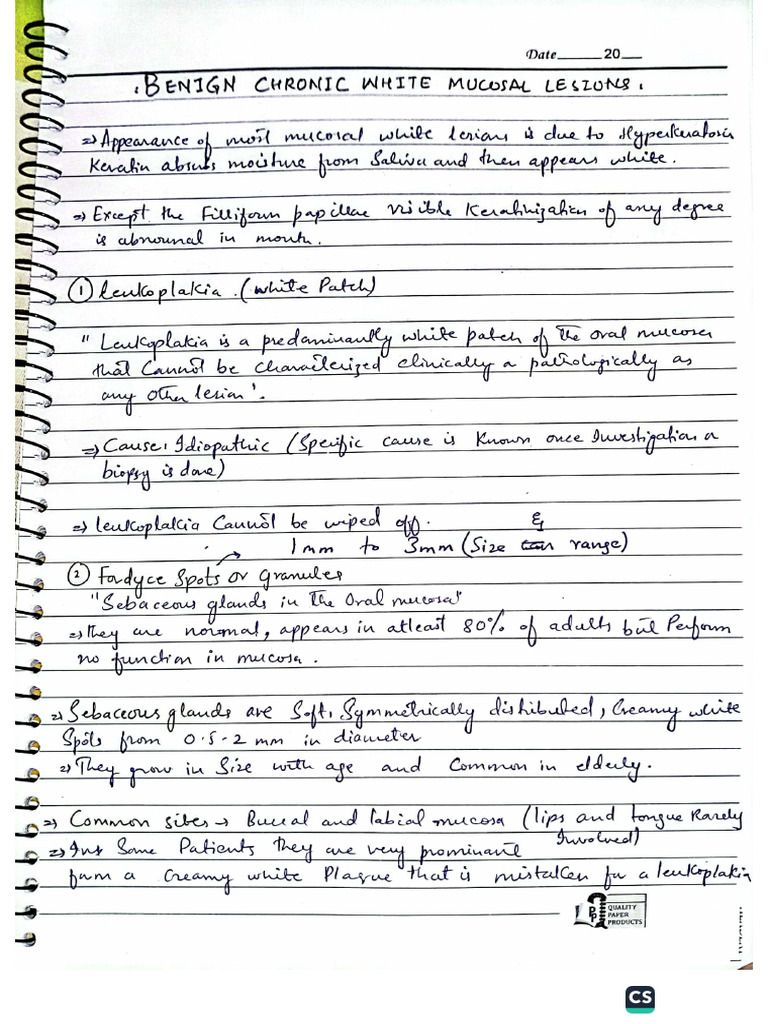 Benign Chronic White Mucosal Lesions | PDF