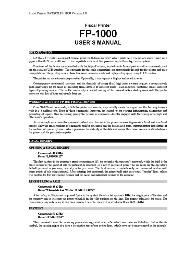 FP1000 en | PDF | Payments | Printer (Computing)