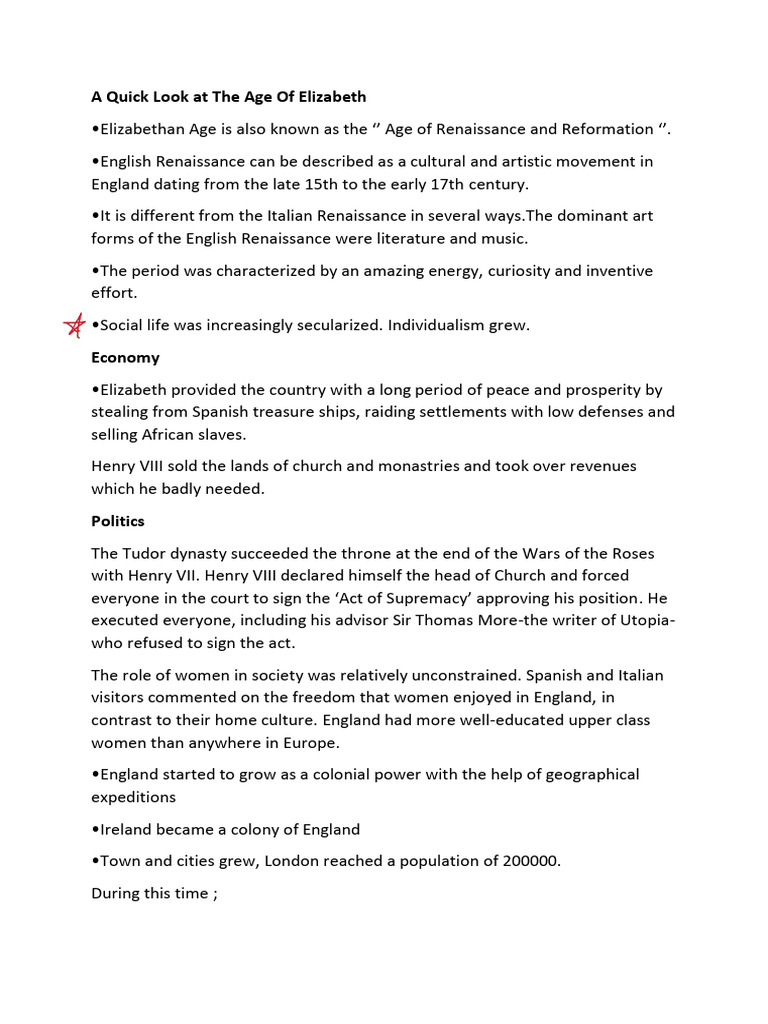 Overview of the Elizabethan Age | PDF | Protestantism | William Shakespeare