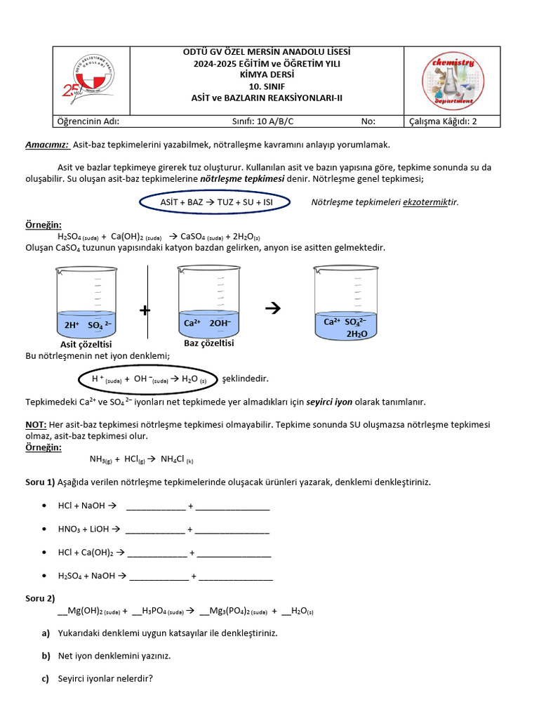 10.sä Nä F Asit-Baz Tepkimeleri CÌ K-2 | PDF