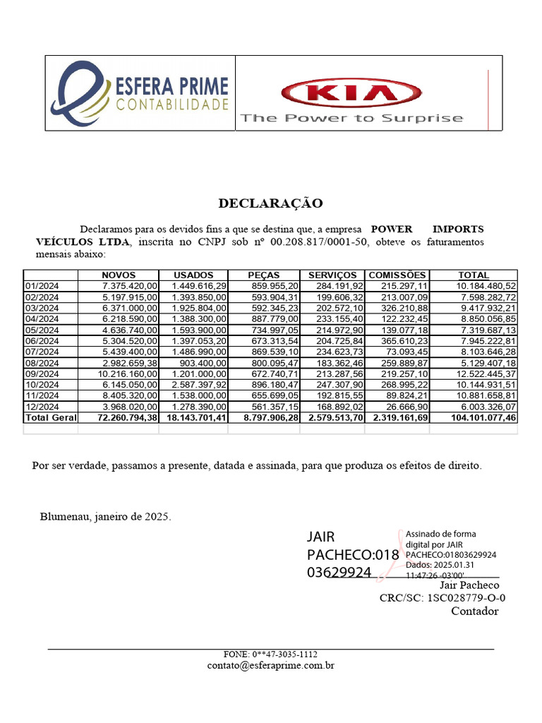 Decla. de Faturamento - 2024 | PDF