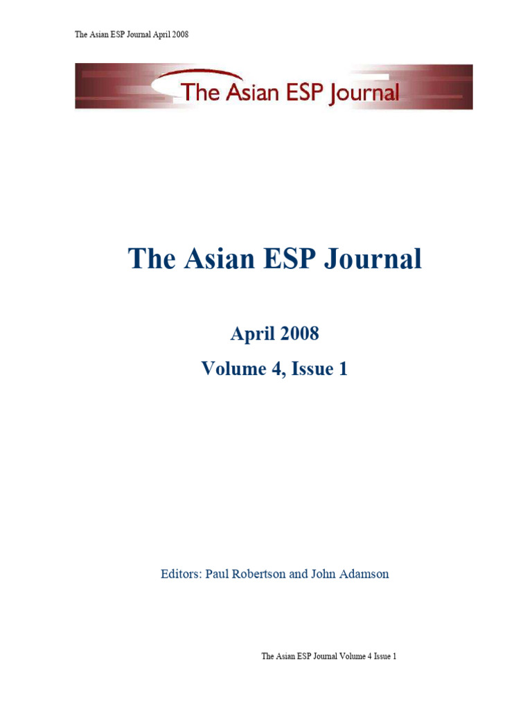 The Asian ESP Journal: April 2008 Volume 4, Issue 1 | PDF | Linguistics ...