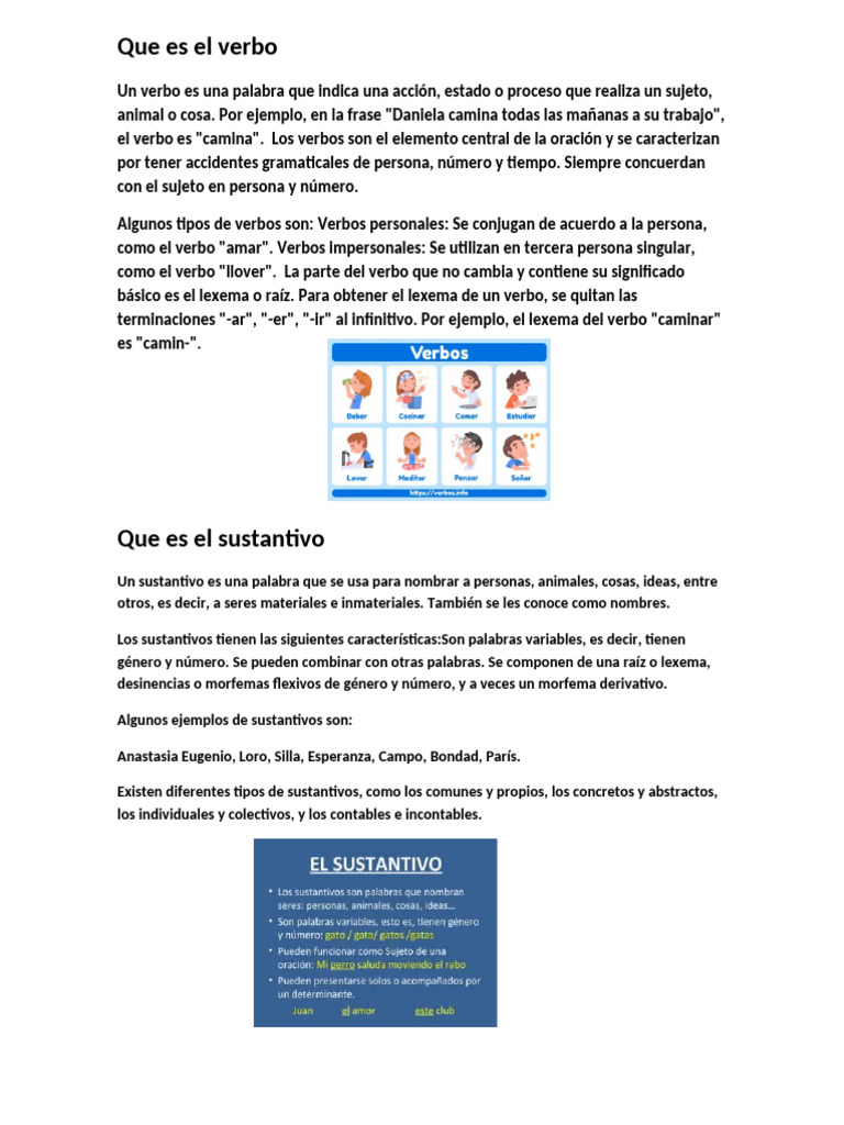 Definición de verbo y sustantivo | PDF | Verbo | Sustantivo