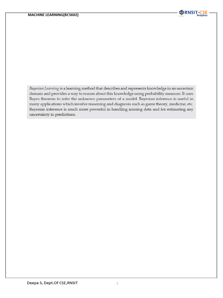 ML Module 4 Chapter 8 RNSIT | PDF | Statistical Classification | Mathematical And Quantitative ...