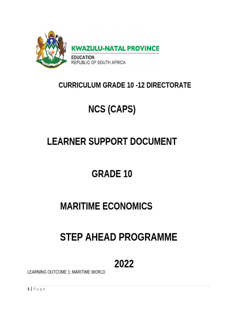 2022 GRADE 10 MARITIME ECONOMICS STEP AHEAD LEARNER DOCUMENT TERM 1 ...