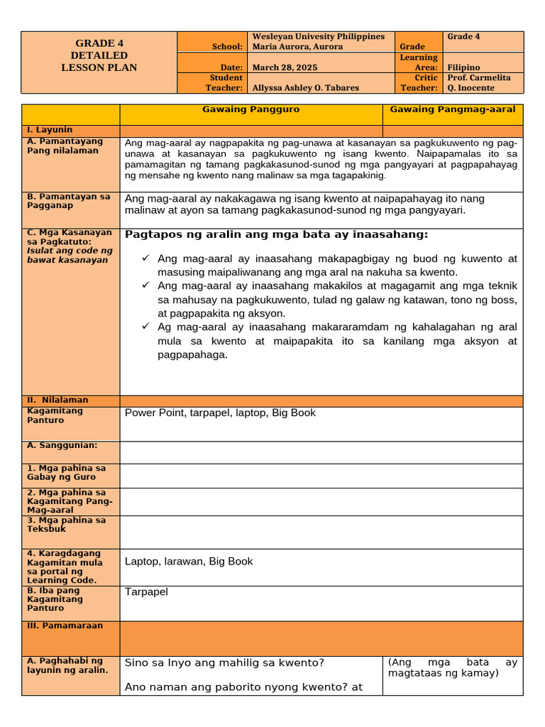 Filipino Detailed Lesson Plan Tabares 2 | PDF