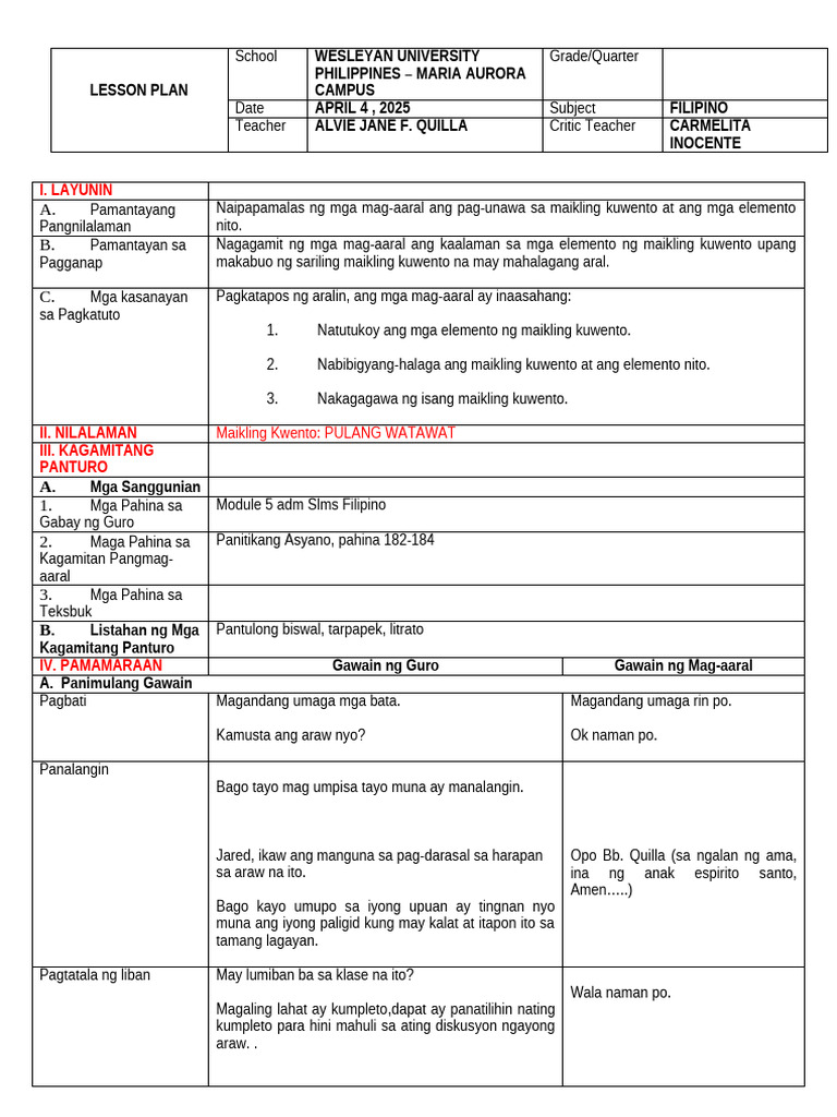 Lesson Plan Tagalog Temp | PDF