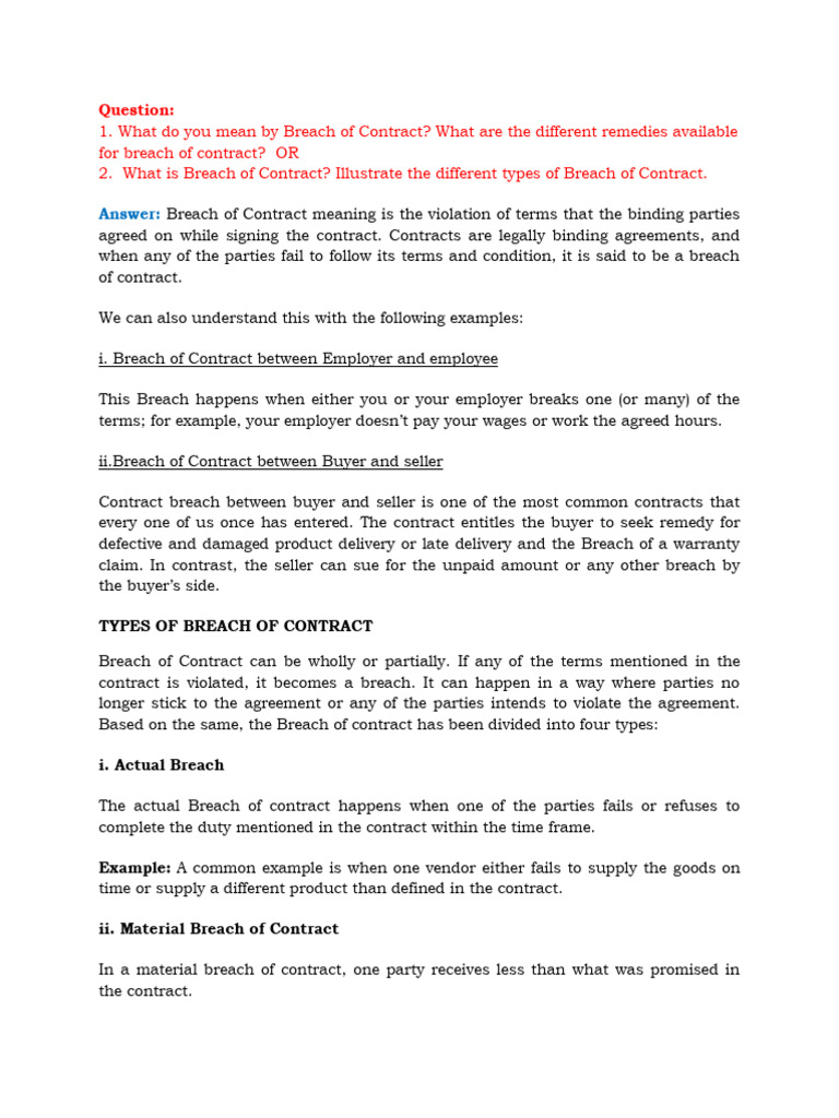 Understanding Breach of Contract Types | PDF | Breach Of Contract ...