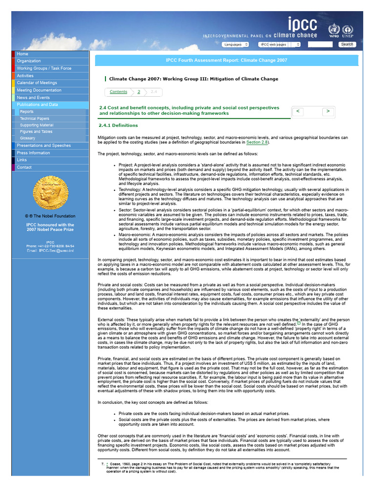 2.4 Cost and benefit concepts, including private and social cost perspectives and relationships ...