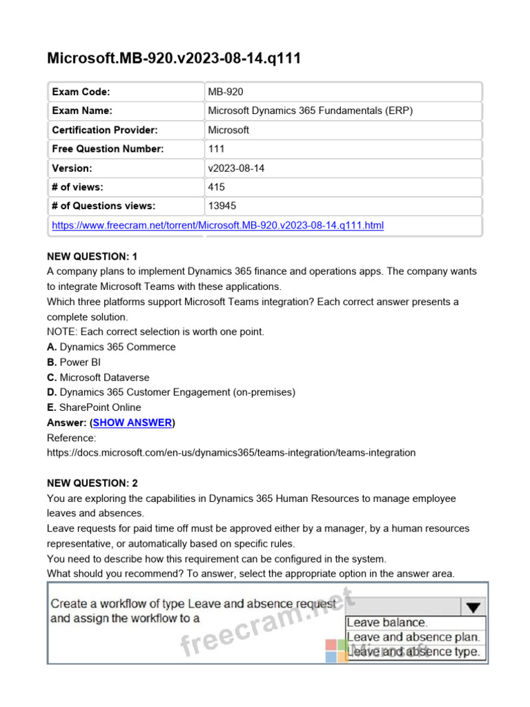 Microsoft MB-920 v2023-08-14 q111 | PDF | Share Point | Supply Chain Management