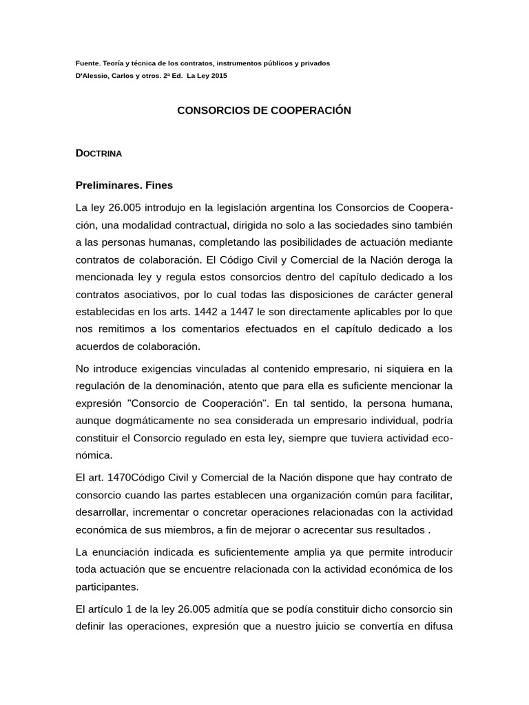 Consorcios de Cooperación: Octrina | PDF | Consorcio | Derecho civil (sistema legal)