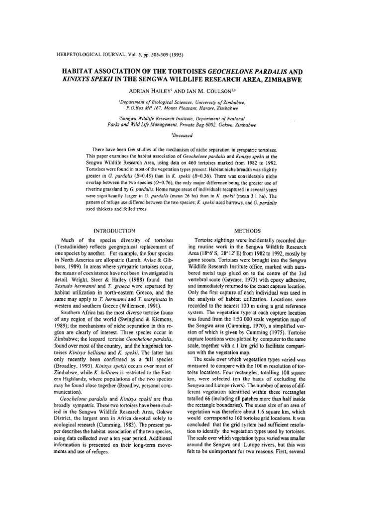 Hailey and Coulson 1995-Habitat Associatoin of Tortoises | PDF