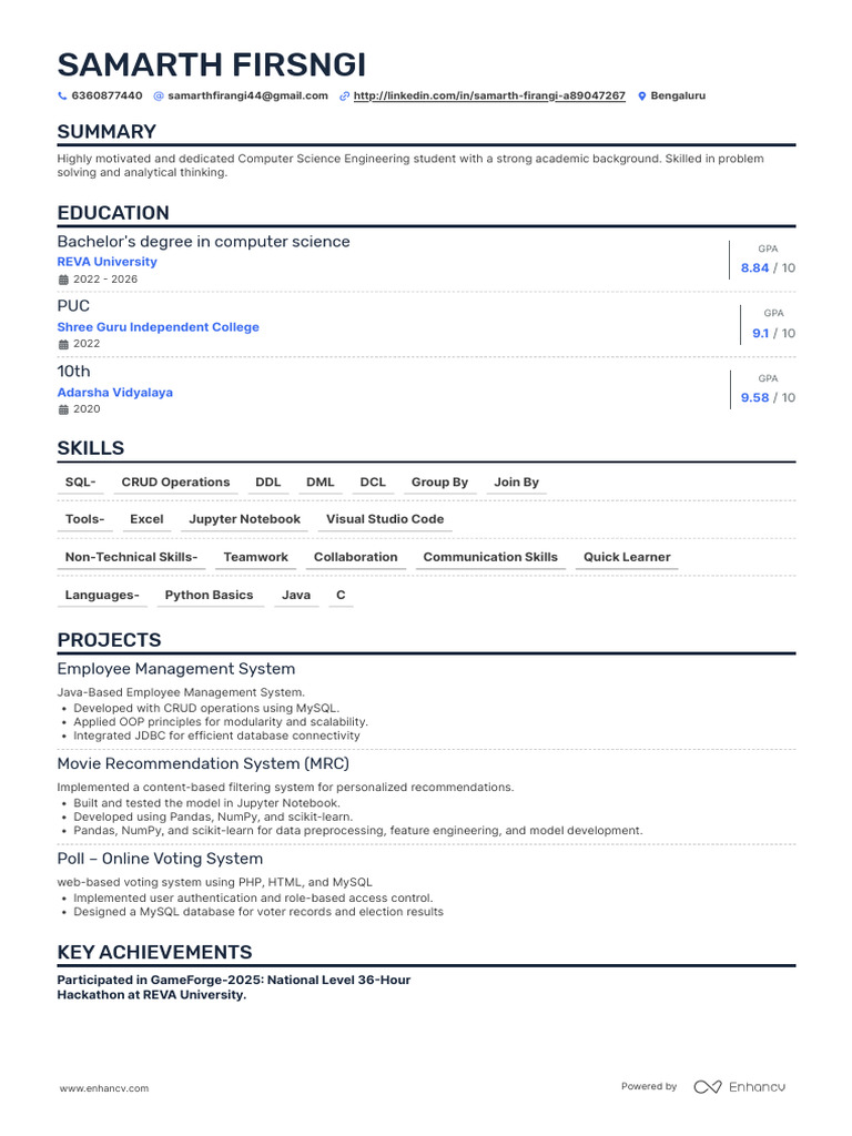 SamarthFirsngiResume Edited | PDF | My Sql | Databases