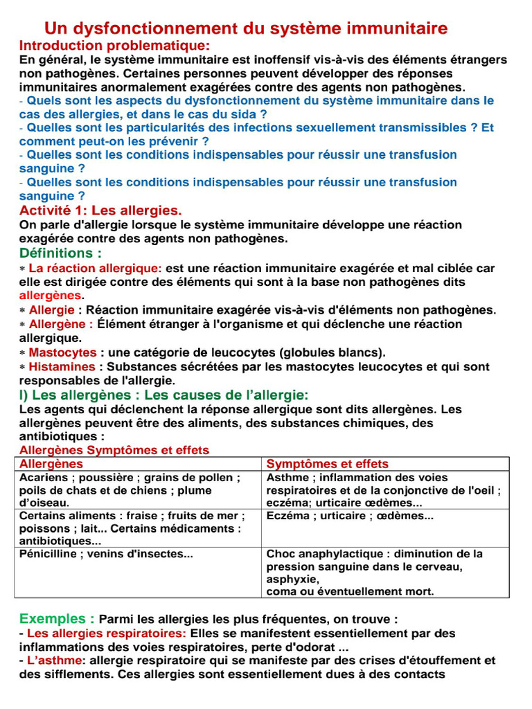 Dysfonctionnement Du Systeme Immunitaire Et Problemes D Immunite Cours ...
