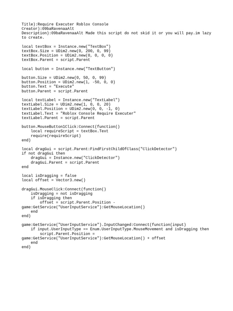 Roblox Console Require Script Executer | PDF