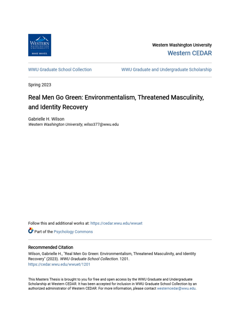 Real Men Go Green - Environmentalism Threatened Masculinity and | PDF ...