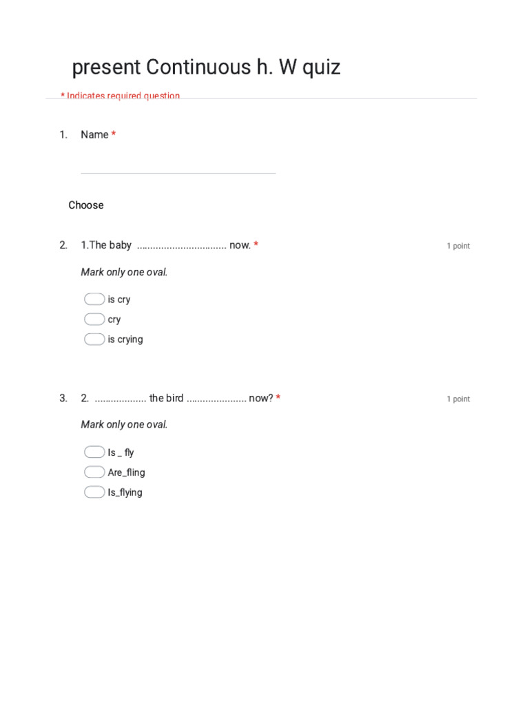 present Continuous h. W quiz | PDF