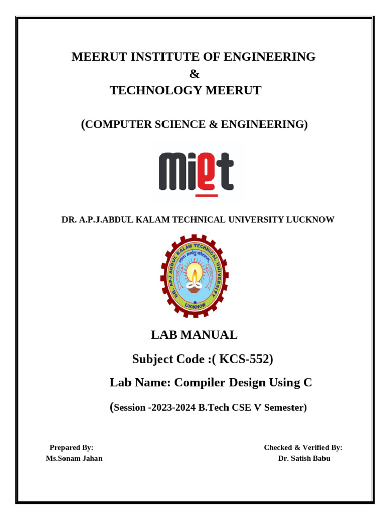 Compiler Design Lab Manual | PDF | Parsing | Compiler