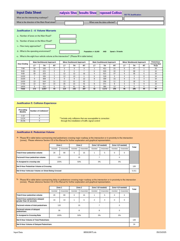 OTM Book 12 - 2012-03 - Traffic Signal Justification Spreadsheet | PDF ...