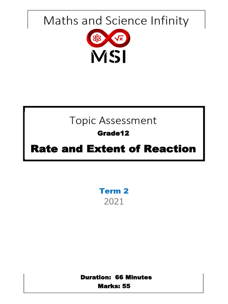 Grade 12 Reaction Rates Assessment | PDF | Reaction Rate | Chemical ...