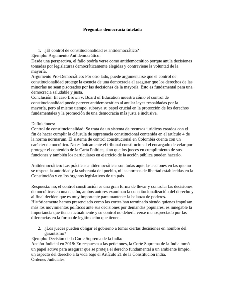 Preguntas Democracia Tutelada | PDF | Constitución | La Ley natural