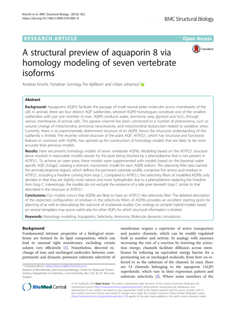 B - Homology Modeling Aquaporin - 2018 | PDF | Alpha Helix | Cell Membrane